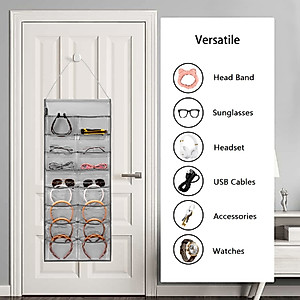 ANZORG Wall Hanging Headband Organizer Ribbon Hair Hoops Storage Hairbands Hair Accessory Holder with Clear Pockets (GREY-16 POCKETS)