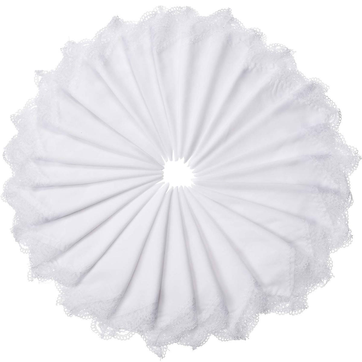 24 Pieces Ladies Handkerchief with Lace Pure White with Lace Edge Handkerchief for Women (Style A)