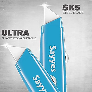 sayyes 12-Pack Box Cutter, Aluminum Durable Retractable Utility Knife with 60-Piece SK5 Blades, Box Cutter for Ropes, Boxes, Plastics, DIY