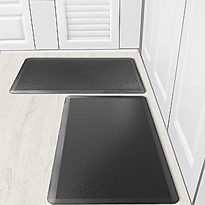 Kitsure Kitchen Mats - 2-PCS Anti-Slip & Durable Kitchen Rugs, Anti-Faigue Mats for Kitchen Floor, Easy-to-Clean & Comfortable Standing Desk Mats 17.3"x30"+17.3"x30"(Black)