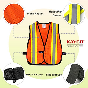 KAYGO Kids High Visibility Vest,Toddler Reflective Safety Vest in Yellow, Orange, Blue or Pink,Ideal for Ages 3-9