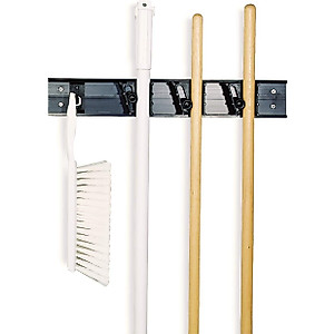 Carlisle FoodService Products Roll 'N Grip Plastic Broom Holder Wall Mount, Bathroom Organizer, Kitchen Organizer with Quick Release for Kitchen, Restaurant, Home, 1.75 Inches, Black, (Pack of 12)