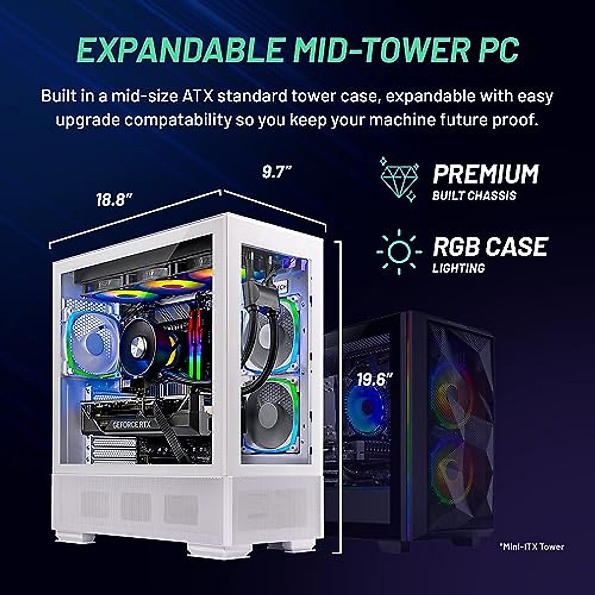 Skytech Gaming Azure PC Desktop – AMD Ryzen 9 7900X3D 4.4 GHz, NVIDIA RTX 4080, 1TB NVME Gen4 SSD, 32GB DDR5 RAM RGB, 1000W Gold PCIE 5.0 PSU, 360mm AIO, 11AC Wi-Fi, Windows 11 Home 64-bit,White
