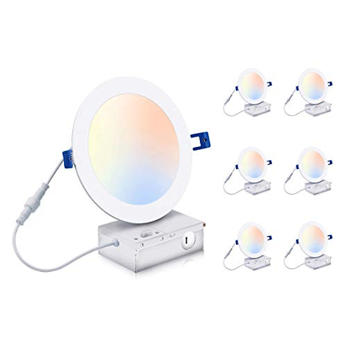 CLOUDY BAY 6 inch 3000K/ 4000K/ 5000K 3 Color Temperature Selectable,Dimmable Recessed Lighting 15W CRI90+,Ultra Thin LED Recessed Light with Junction Box,IC Rated, Air Tight,ETL/JA8,White,6 Pack