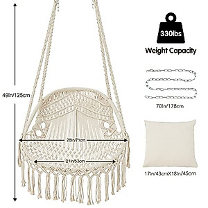 Homgava Hammock Chair Hanging Rope Swing, Hanging Chair Max 330Lbs,2 Cushions Included Macrame Swing Chair for Bedroom,Indoor, Outdoor, Porch, Patio, Garden,(Beige)