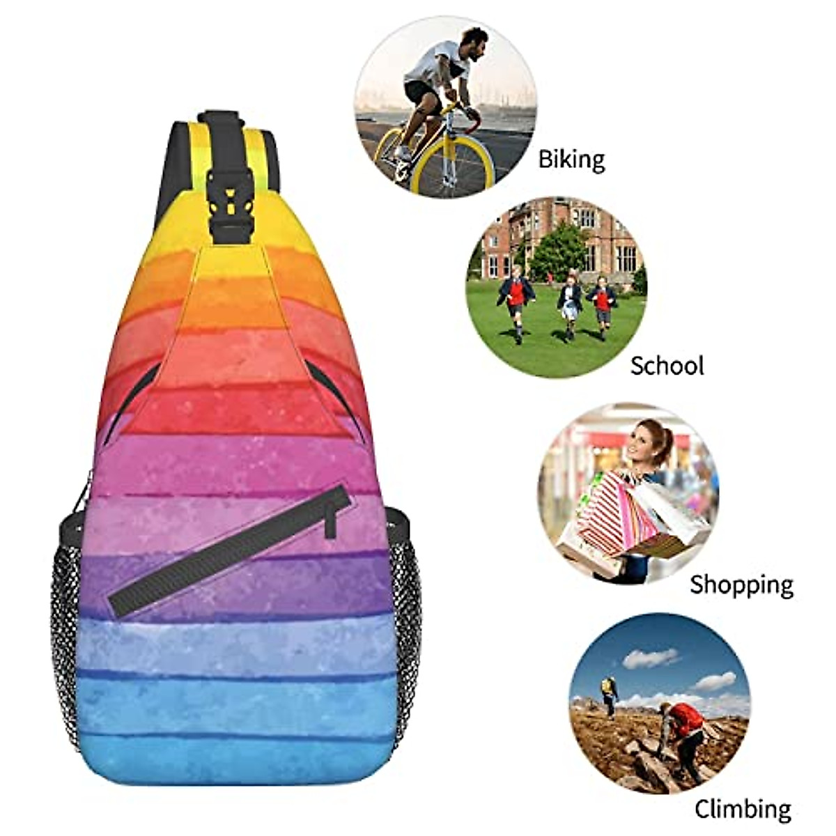 ZIMBRO Colorful Rainbow Stripe Men's sling bag casual chest cross-body bag sling backpack with USB charging port sling backpack