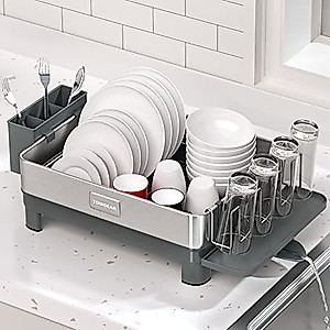 TomGear Large Dish Drying Rack, Dish Drainers with 360°Rotatable Spout, Cup Holder, Utensil Holder and Removable Drainboard, Space-Saving Dish Drainers for Kitchen Counter