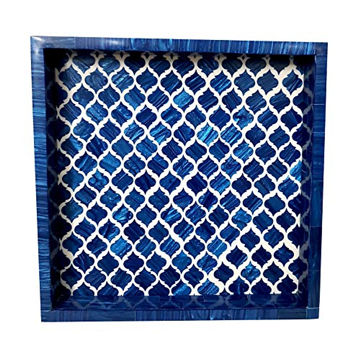 A Bone Exotic Designer Handmade Tray Kitchen Usage Coffee Table Top Drinks Serve Trays Vintage Square Blue Tray,12X12, Blue & White