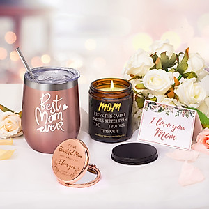 Birthday Gifts for Women Gifts for Mom Grandma Birthday Gifts for Mom from Daughter Son Child Husband Great Thanksgiving Gifts Ideas for Mom Wife Wine Tumbler Gifts Candle Mirror New Mom Presents 14OZ