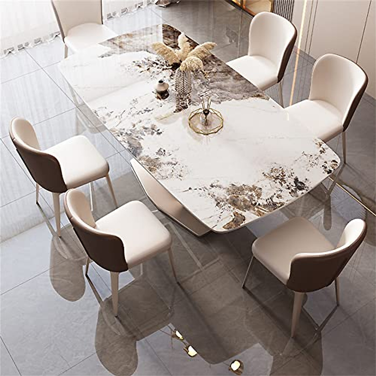 LITFAD Modern Rectangle Dining Table Set 7 Pieces Home Furniture Dinette Table Set with Metal Base Kitchen Table Set Restaurant Table and Chairs Set of 6-7 Pieces: Table with 6 Chairs