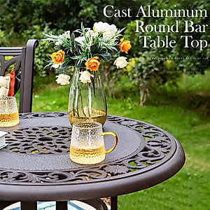 PHI VILLA 32" Cast Aluminum Patio Bar Table, 41" Height High Top Outdoor Table, Pub Height Bistro Round Table for Paito Lawn Garden, Brown