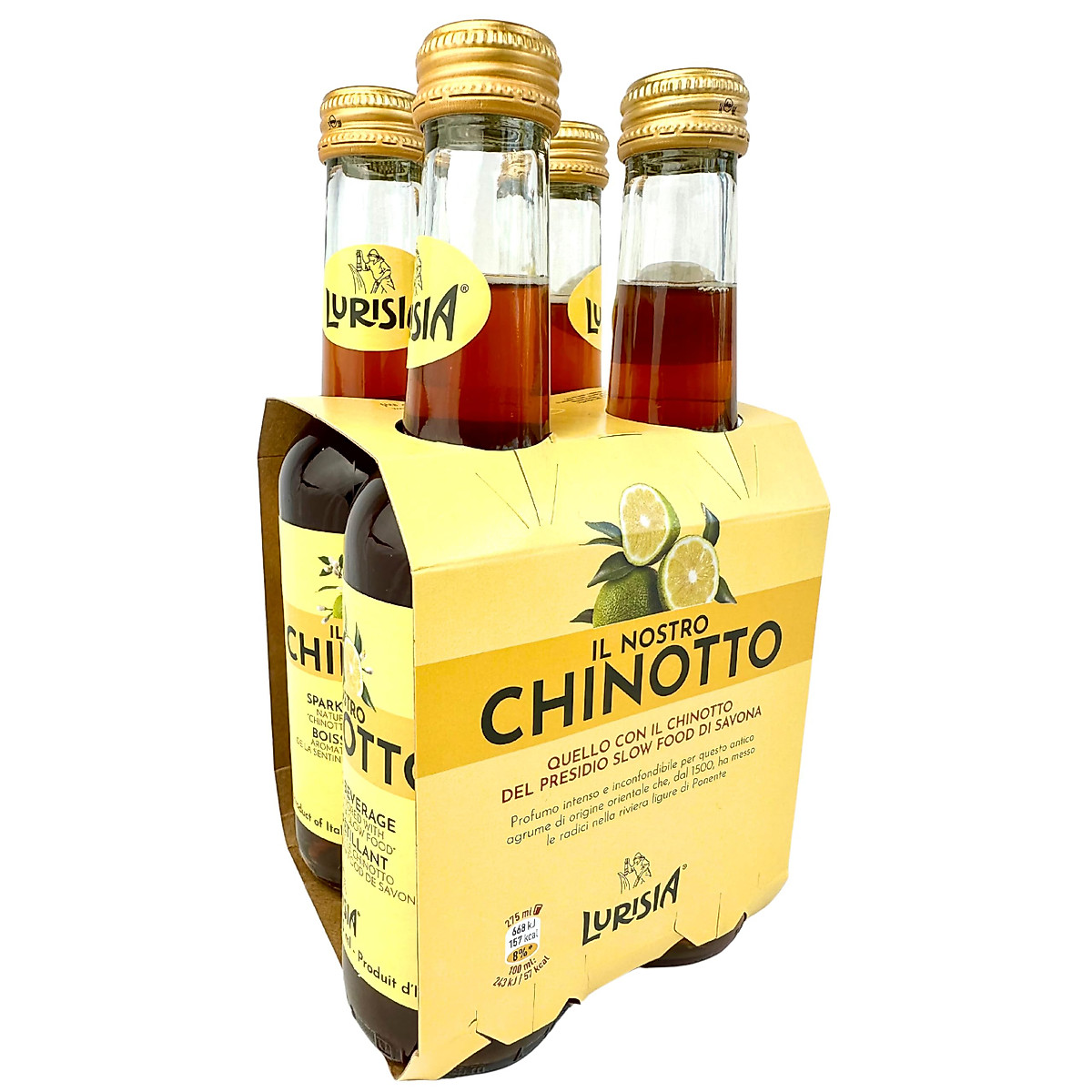 Lurisia Chinotto Italian Soda 4 x 9.3 Fl Oz (275ml) - Cola - Carbonated Sparkling Juice from Chinotto - Citrus Soft Drink - Non-Alcoholic Bitter Aperitif - Myrtle Leaf Orange Tree - Chinotto di Liguria - Sparkling Fruit Beverage from Italy