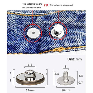 12 Pcs Button for Sewing Metal Jeans ,ICEYLI 17 mm No-Sew Nailess Removable Metal Jeans Buttons Replacement Repair Combo Thread Rivets and Screwdrivers