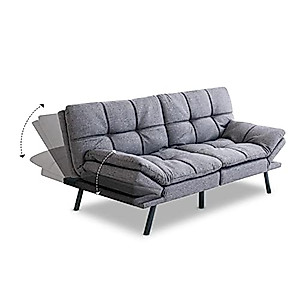 Opoiar Grey Fabric Futon Sofa Bed Couch,3" Memory Foam Loveseat Sofa Bed,71" L Modern Sleeper Sofa Bed with Covertible Armrests,Small Space Sofa Bed for Living Room,Home Office,Apartment