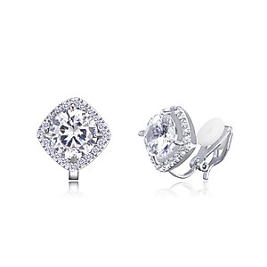 YOQUCOL 7mm CZ Crystal Clip On Earrings Cubic Zirconia Non Pierced Stud For Women