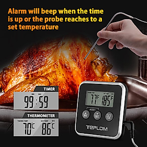 Meat Thermometer Digital Instant Read Kitchen Cooking Food Candy Thermometer Timer with Stainless Steel Probe Magnet for Oil Deep Fry BBQ Grill Smoker Baking Liquids Beef Oven Thermometer