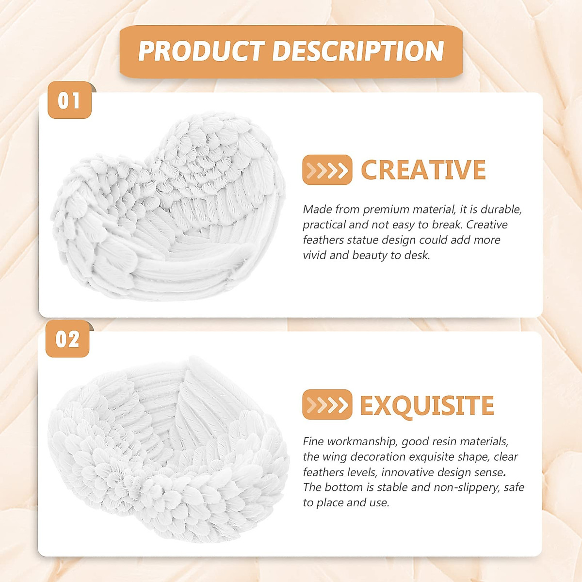 Zerodeko Angel Wings Heart Tray Trinket Earrings Ring Candy Storage Holder Candy Chocolates Jewelry Key Holder Decorative Dish Jewelry Holder White