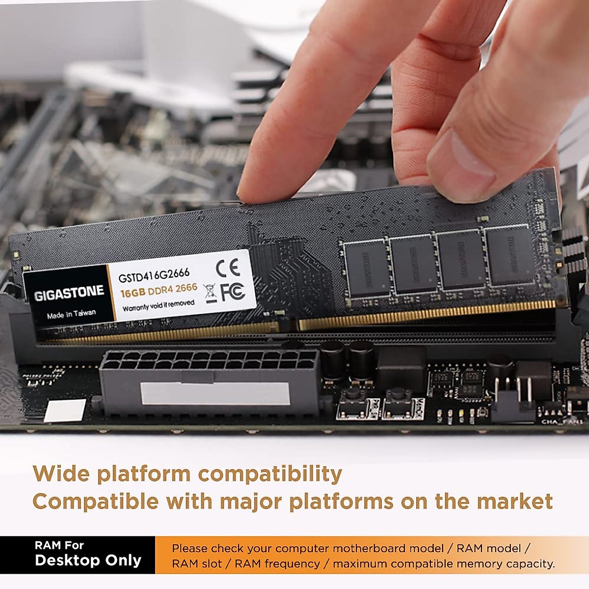 【DDR4 RAM】 GIGASTONE 32GB Kit (2x16GB) DDR4 2666MHz (2400MHz or 2133MHz) PC4-21300 (PC4-19200/17000) CL19 1.2V UDIMM 288 Pin Unbuffered Non ECC High Performance PC Desktop Memory Upgrade