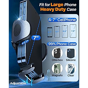 【Military-Grade Stable Suction】 Cell Phone Holder for Car,【Flexible Telescopic Arm】 360° Rotatable Stand Dashboard Windshield Cellphone Mount for iPhone 15 14 13 12 Samsung Smartphone Truck, Black