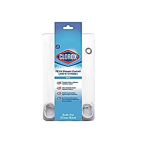 Clorox Treated Premium White Shower Curtain Liner 70"x72" with Weighted Magnetic Hem and 12 Hooks, Lightweight Waterproof PEVA for Bathroom Tubs and Stalls, Machine Washable