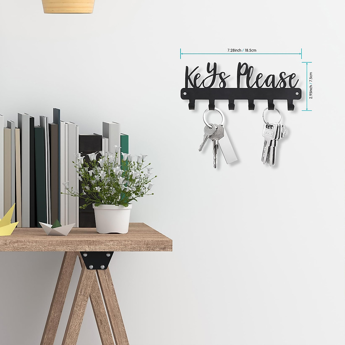 BITALYE Mini Keys Please Holder on Wall,Small Key Holder Wall Mounted,Black Metal Decorative Key Holder for Wall, Hallway,Entryway,Front Door,Office(7.28 x 2.95 inch)