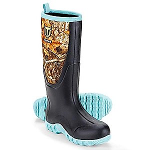 TIDEWE Rubber Boots for Women Multi-Season, Waterproof Rain Boots with Steel Shank, 6mm Neoprene Durable Rubber Outdoor Hunting Boots Size 7 (Green)