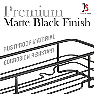 JS Jackson Supplies Set of Matte Black Suction Cup Rectangular Shower Shelves, (2) Caddies and (2) Suction Cup Shower Hooks