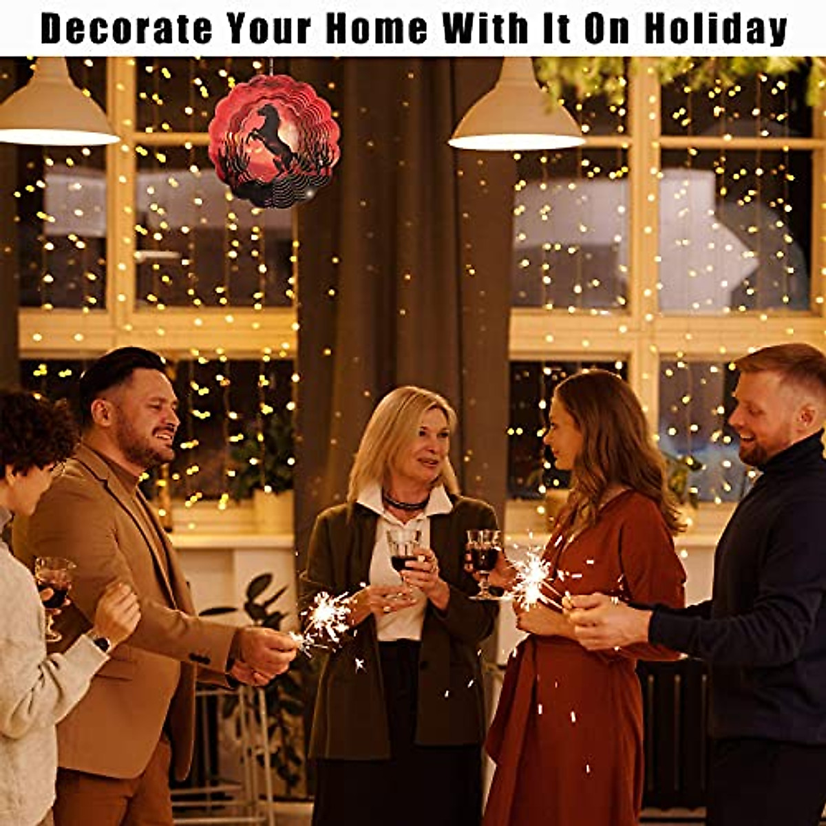 Wind Spinners Outdoor Metal Large,3D Horse Cactus Wind Spinner Hanging Decor,Kinetic Spinners for Yard Garden,12inch Shiny Wind Spinner Art Ornament,Stainless Steel Red Wind Sculptures & Spinners