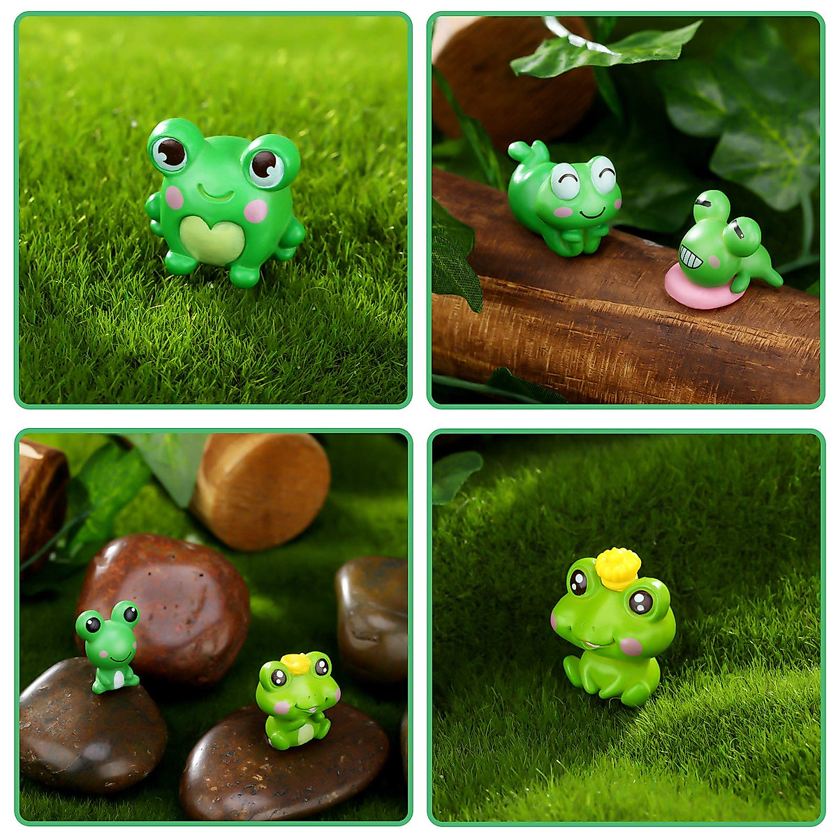 Jetec 32 Pieces Cute Frog Miniature Figurines Frog Cake Topper Decorations Mini Garden Frog Ornaments Animals Model Garden Miniature Landscape DIY Craft for Home Decoration Party Supplies