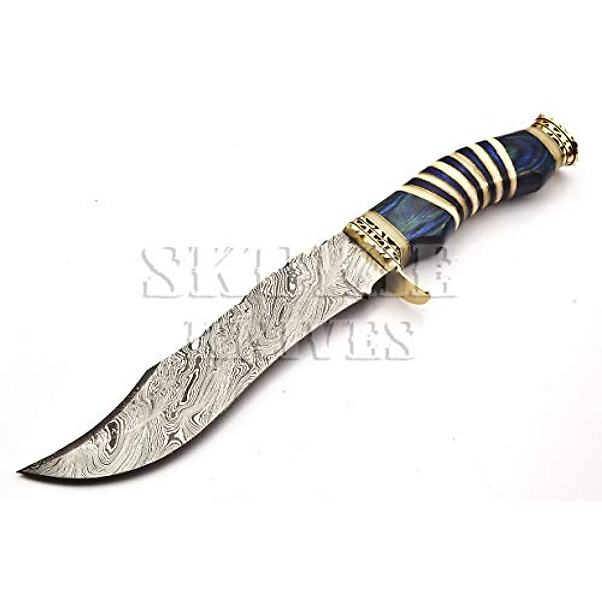 Skokie Knives Custom Hand Made Damascus Steel Hunting Knife Handle Original Camel Bone with Brass Spacer and Pakka Wood A Perfect Grip for Hunters