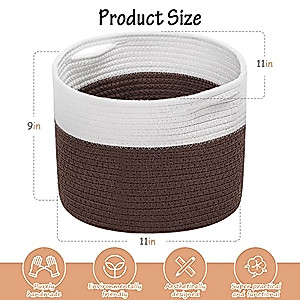 BNDSKLAI Cotton Rope Storage Baskets 11 x 11 x 9 inches, Cube Shelf Storage Organizer for Laundry, Towel, Clothes, Books, Shelves(White/Brown, 1Pack)