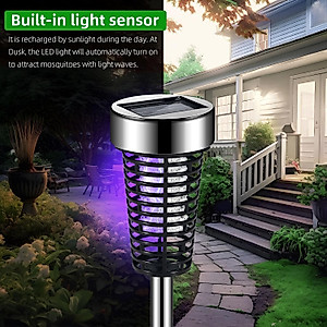 Jahy2Tech 2 Pack Solar Bug Zapper Outdoor Mosquito Zapper Waterproof Mosquito Killer Lamp for Patio Backyard Garden Pathway Insect Mosquito Repellent UV and White Light