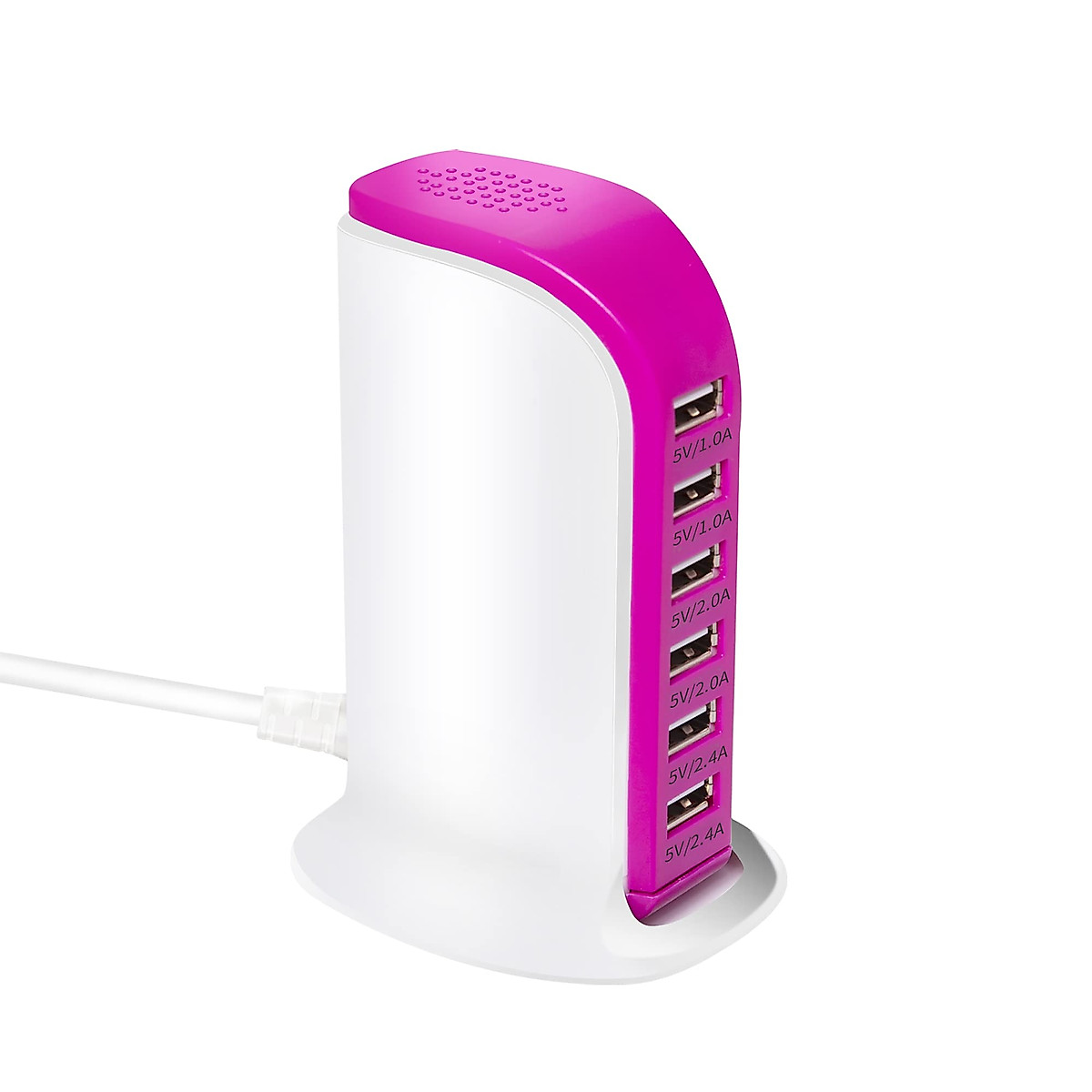 Wyssay 10A(50W) Universal USB Charger，6-Port Independent Desktop USB Charging Station，Multi Charger Block with 4 Ft Extension Cord, USB Fast Charger for Phone Ipad and More(Pink)