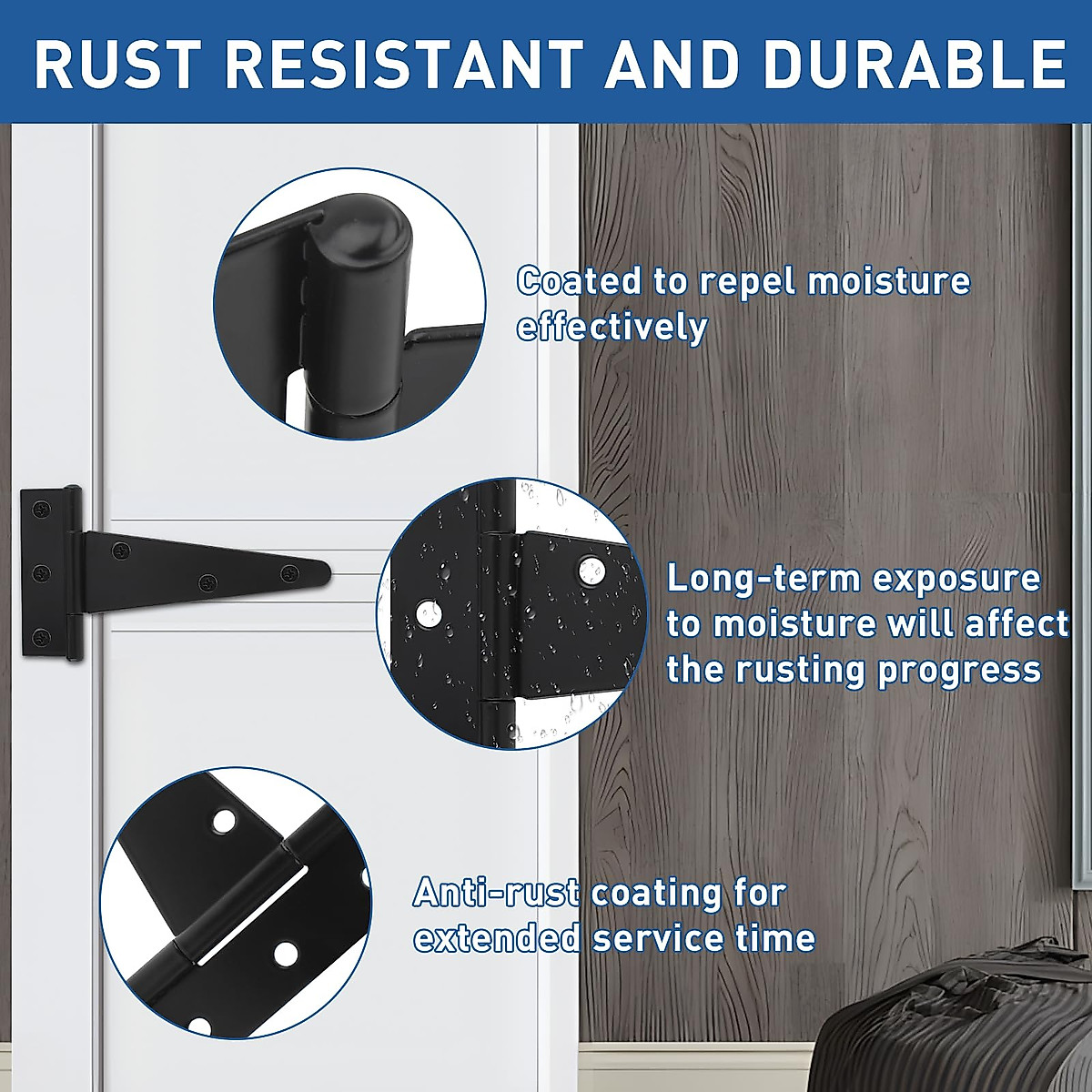 TamBee 5Inch Shed Door Hinges T-Strap Barn Door Hinges Outdoor Heavy Duty Hinges for Wood Wrought Hinges Hardware(2PCS)