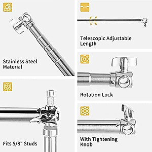 Pro Stainless Steel Telescopic Backdrop Crossbar Max Length 10 ft/3m Adjustable Background Support Cross Arm, Backdrop Pole for C Stand