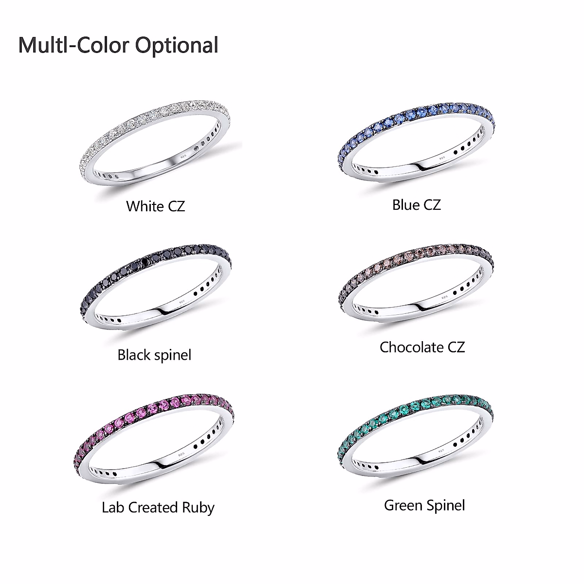 Santuzza 925 Sterling Silver Stackable Ring Black Spinel Engagement Wedding Band Stacking Ring for Women (8)