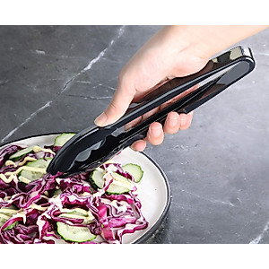 New Star Foodservice 35636 Utility Tong, High Heat Plastic, Scalloped, 9 inch, Set of 12, Black