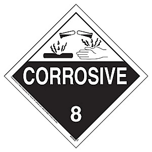 Class 8 Corrosive Placard, Worded 25-pk. - 10.75" x 10.75" Removable Self Adhesive Economy Vinyl for Short-Term Applications - J. J. Keller& Associates - Complies with DOT Hazmat Placard Requirements