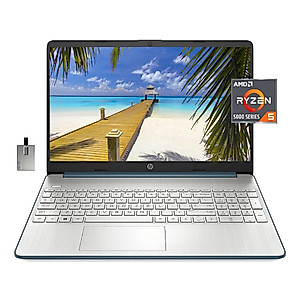 HP 2022 15.6" FHD Laptop Computer, AMD Ryzen 5-5500U Processor(Beats Intel i7-1065G7), 8GB RAM, 256GB PCIe SSD, AMD Radeon Graphics, HD Webcam, Bluetooth, Wi-fi, Win 11, Blue, 32GB USB Card