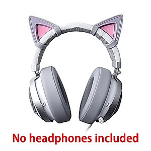 HUYUN Silicone Headsets Cat Kitty Ears Lovely Attachable Accessory Perfect Compatible for SteelSeries Arctis 5, Bose NC700 QC35 Silver Gray White Mercury Headphones
