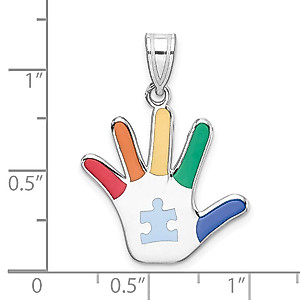 Sterling Silver Rhod-plate Enamel Autism w/Puzzle Piece Handprint Pendant QQC9343