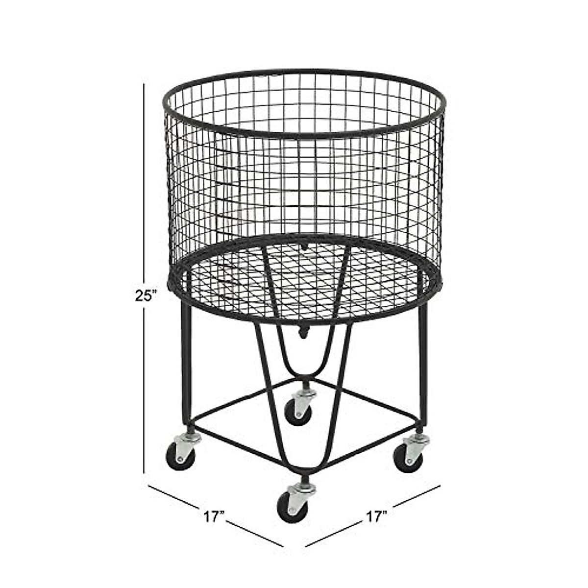 CosmoLiving by Cosmopolitan Metal Deep Set Metal Mesh Laundry Basket Storage Cart with Wheels, 17" x 17" x 25", Black