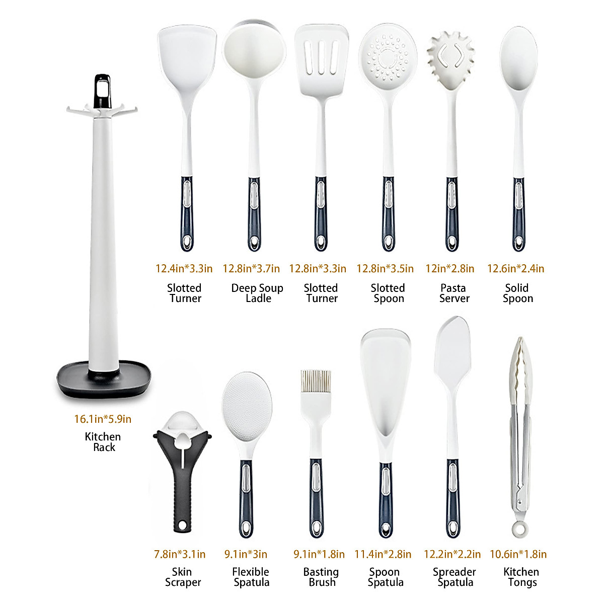 Keidason Kitchen Cooking Utensils Set, 13 pcs Non-Stick Silicone Kitchen Utensils Spatula Set with Holder,Kitchen Tools Set, BPA-Free-White