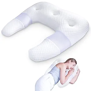 SAHEYER Pillow for Side Sleeper, Odorless Body Pillow for Adults Shoulder Pain Relief, U-Shaped Memory Foam Orthopedic Contour Support Pillows for Neck, Back, Arm with Removable Washable Cover, White
