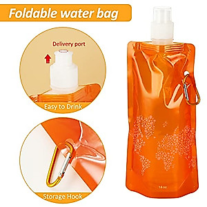 KASCNR 5pcs Collapsible Water Bottles Reusable Canteen Foldable Drinking Water Bags with Clip for Gym, Sports, Teams, Hiking, Camping,Biking,Outdoors,Beach,Traveling,Yoga & More,5 Colors（16 oz）