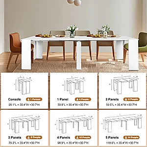 Extendable Console Table, Mid Century Modern Expandable Dining Table with Extension Leaves Holder, 20" to 118" Transformer Table for Kitchen, Bedroom, Living Room, Space-Saving Furniture (White)