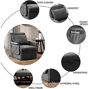 BINGTOO Convertible Chair Sleeper Bed with Lumbar Pillow, 3 in 1 Multi-Function Adjustable Ottoman Bed Bench Guest Sofa Bed Chair, Folding Ottoman Sleeper Guest Bed for Bedroom,Living Room