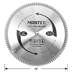MASTEC 10-Inch 100T Carbide Tooth TCG for Aluminum Saw Blade with 5/8-Inch Arbor