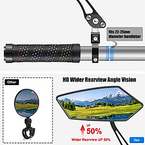 Diyife Bike Mirror 1 Pair, [Newest Version] HD Wide Angle Large Handlebar Rearview Mirror, Blast-Resistant 360°Adjustable Bicycle Rear View Mirror Accessories for Ebike Mountain Road Bike Scooter