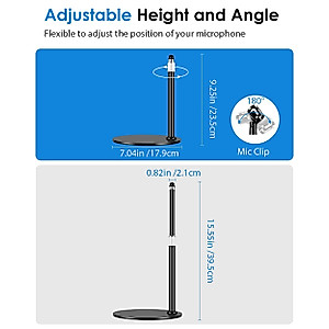 Etour Desk Microphone Stand, Upgraded Adjustable desktop Mic Stand with Mic Clip,5/8" Male Screw for Blue Yeti SM58 SM48 PGA48 AT2020, ATR2100x-USB Samson Q2U Other Microphone